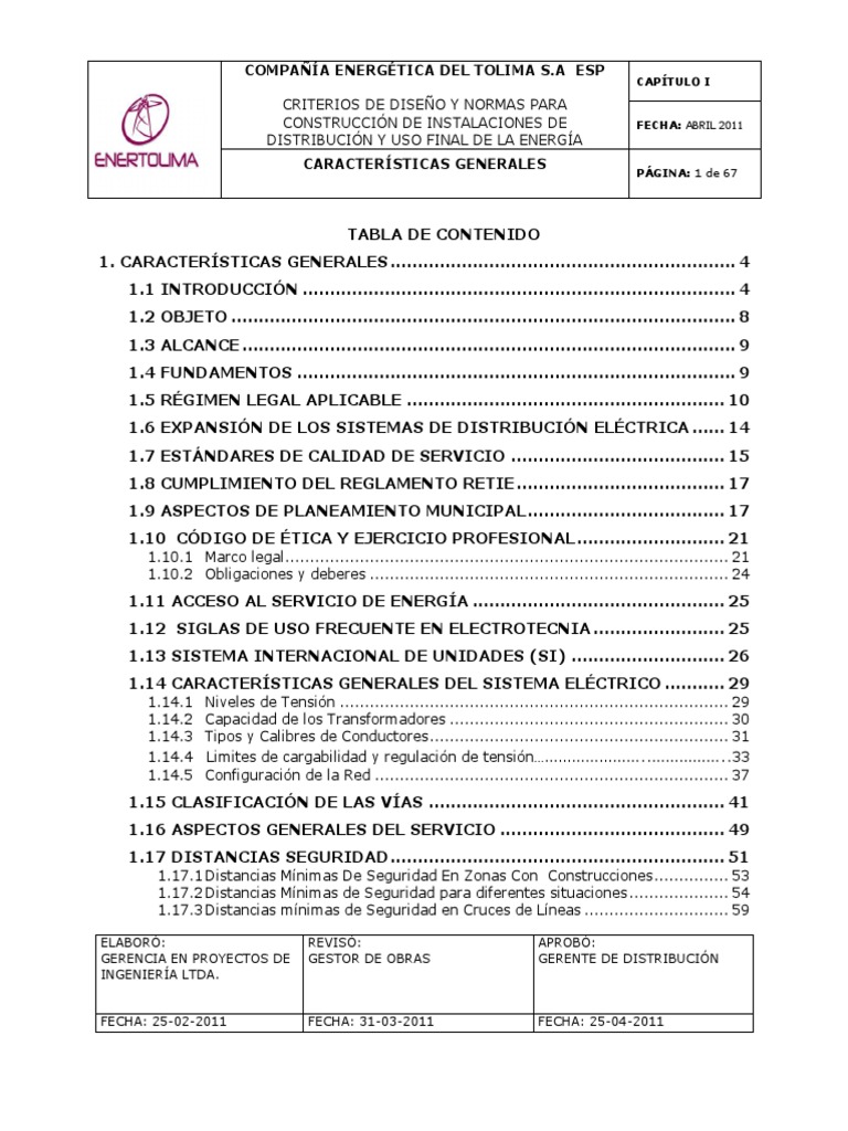 Capítulo 1 CARACTERISTICAS GENERALES - EnerTolima | PDF | Ingenieria ...