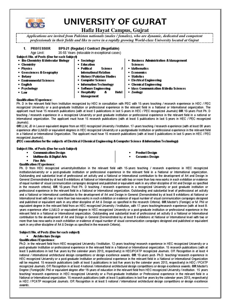 University of Gujrat: Hafiz Hayat Campus, Gujrat | PDF | Academic Degree | Postgraduate Education