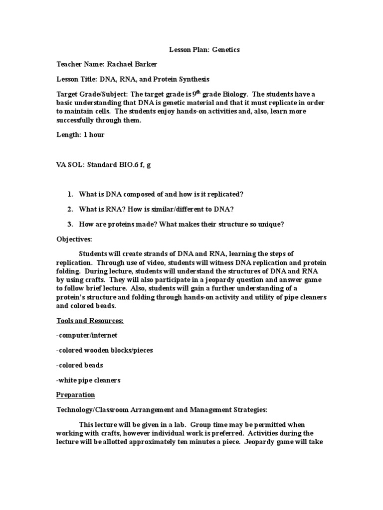 Genetics Lesson Plan | PDF | Dna | Genetics