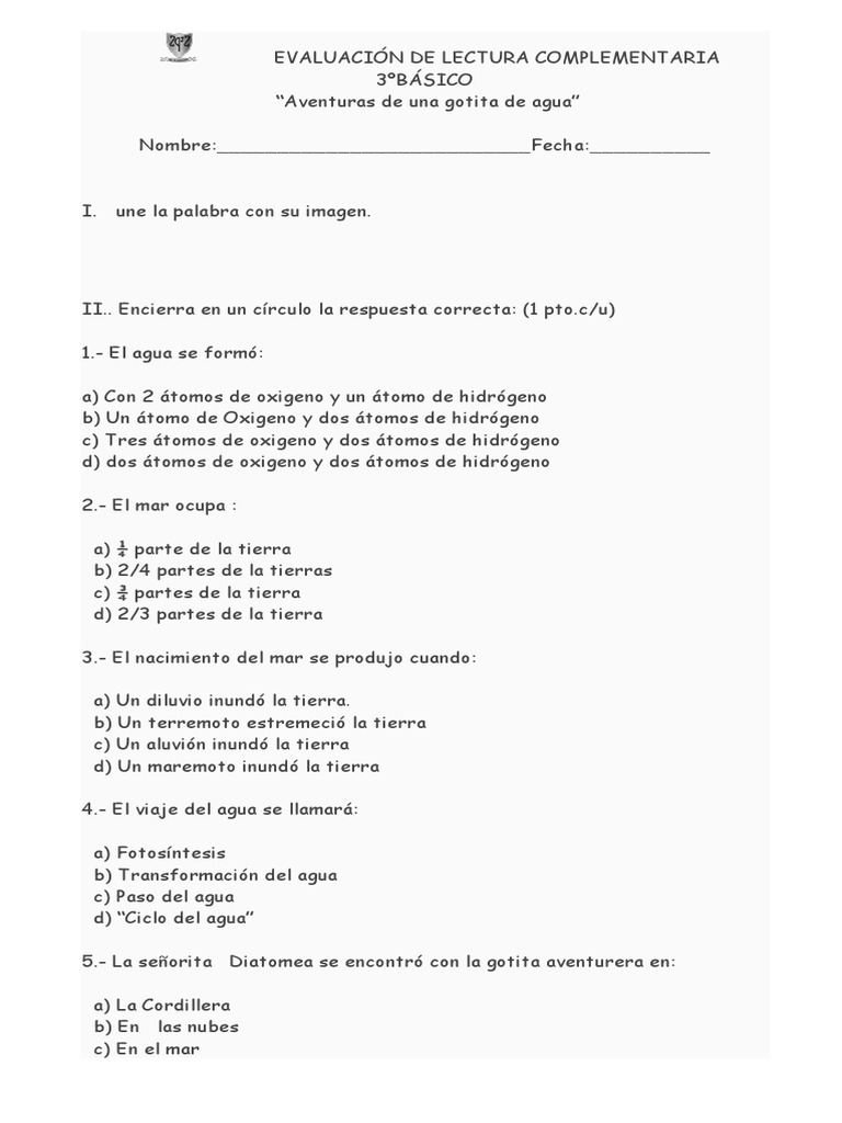 Evaluación: Aventuras de una Gotita | PDF | Tierra | Agua