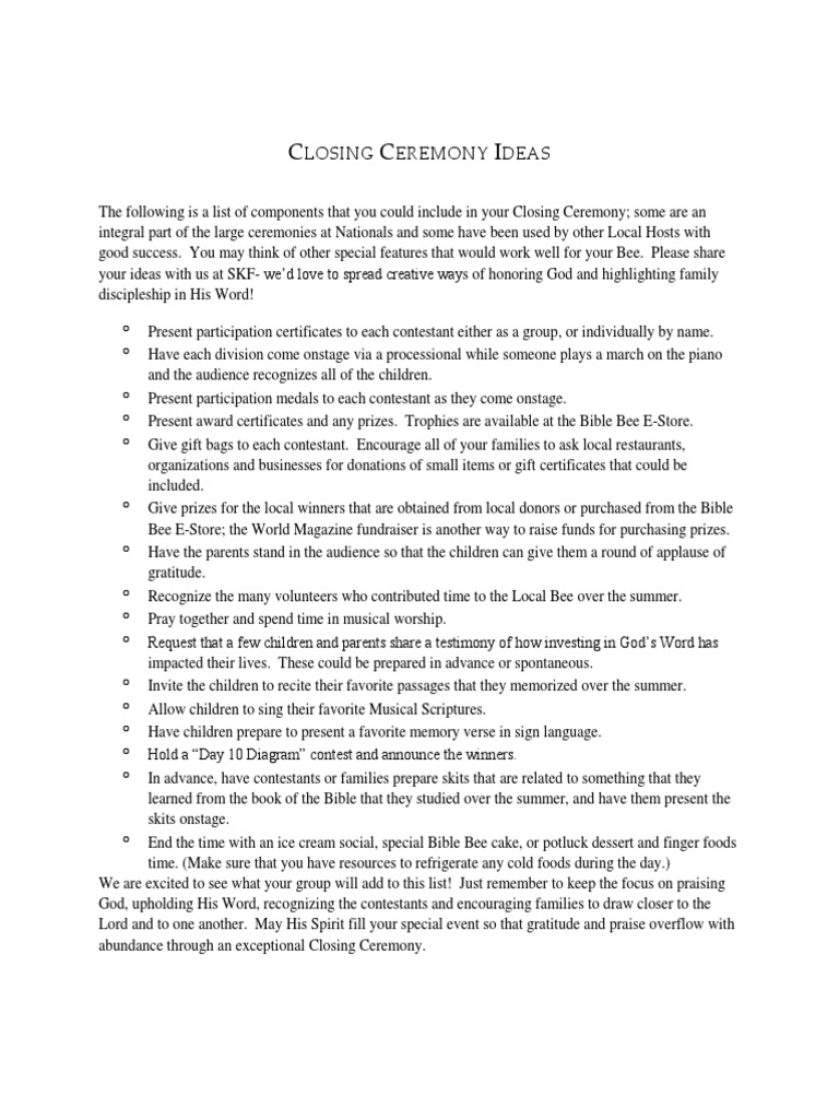 Closing Ceremony Ideas | PDF | Gratitude