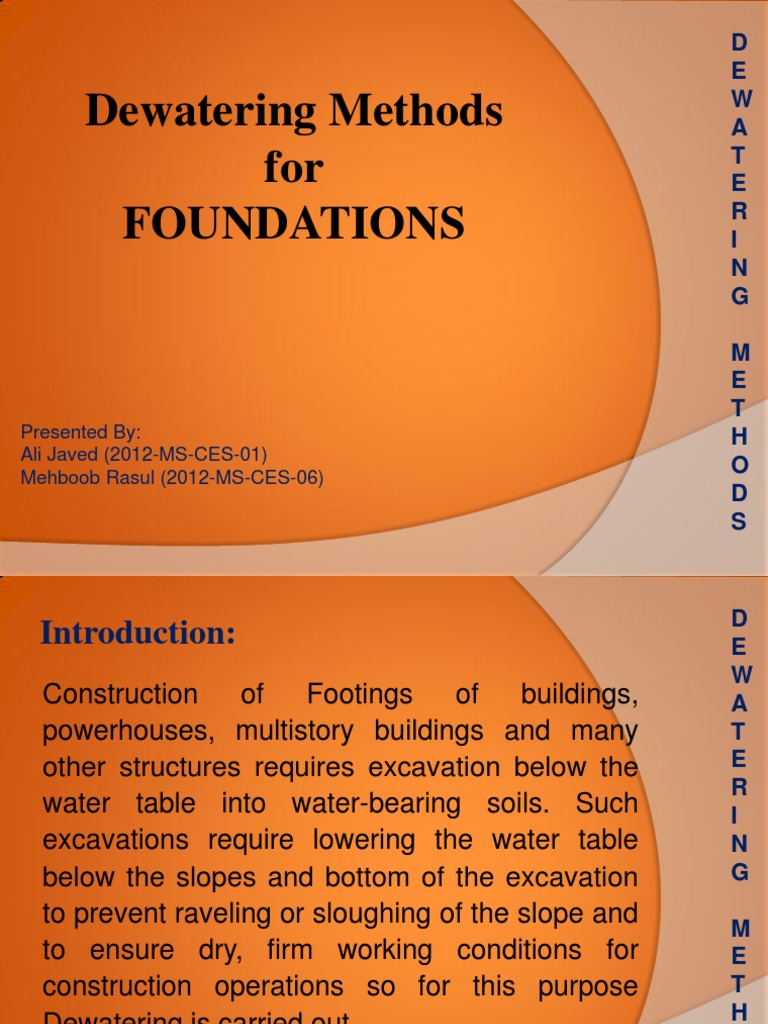 Dewatering Methods for Foundations | PDF | Deep Foundation | Soil