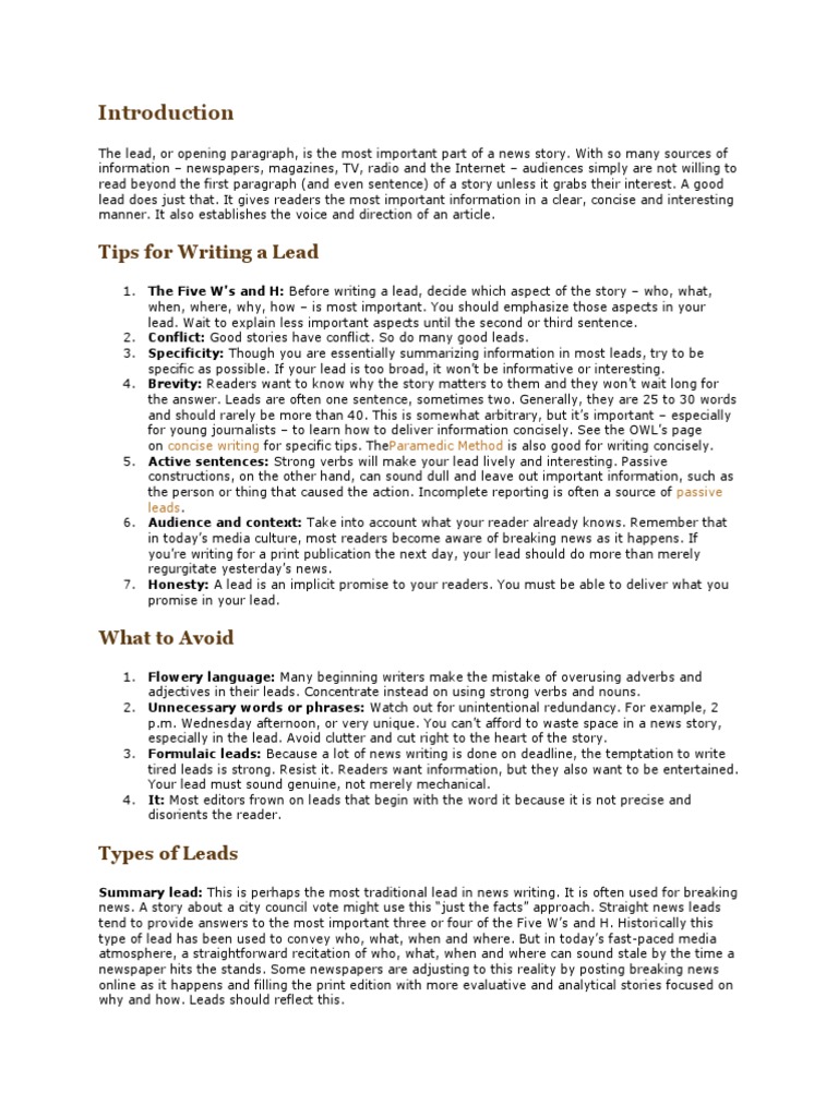 News Writing - Effective Leads | News | Newspapers