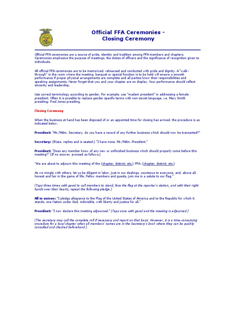Official FFA Ceremonies - Closing Ceremony | PDF | Politics