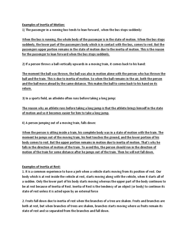 Examples of Inertia of Motion | PDF | Inertia | Track And Field