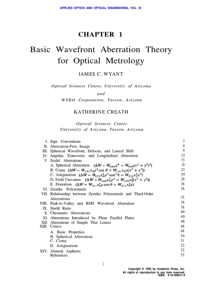 Basic Wavefront Aberration Theory For Optical Metrology | PDF | Optics ...