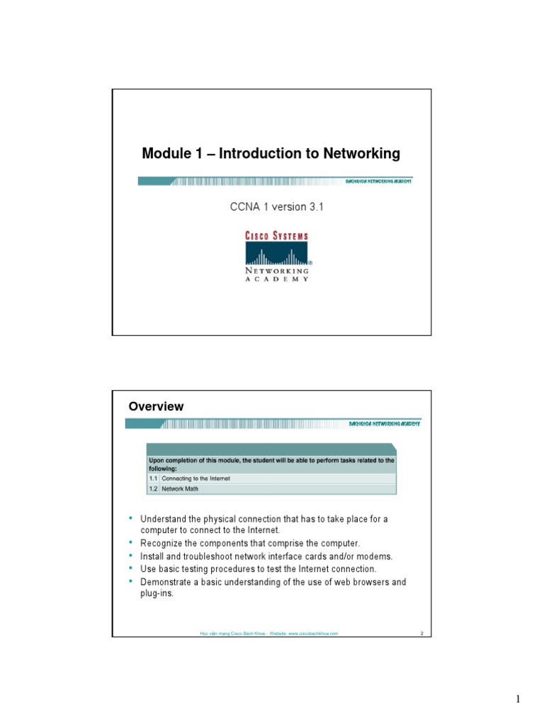 Module 1 - Introduction To Networking: CCNA 1 Version 3.1 | PDF | Internet Protocols | Computer ...