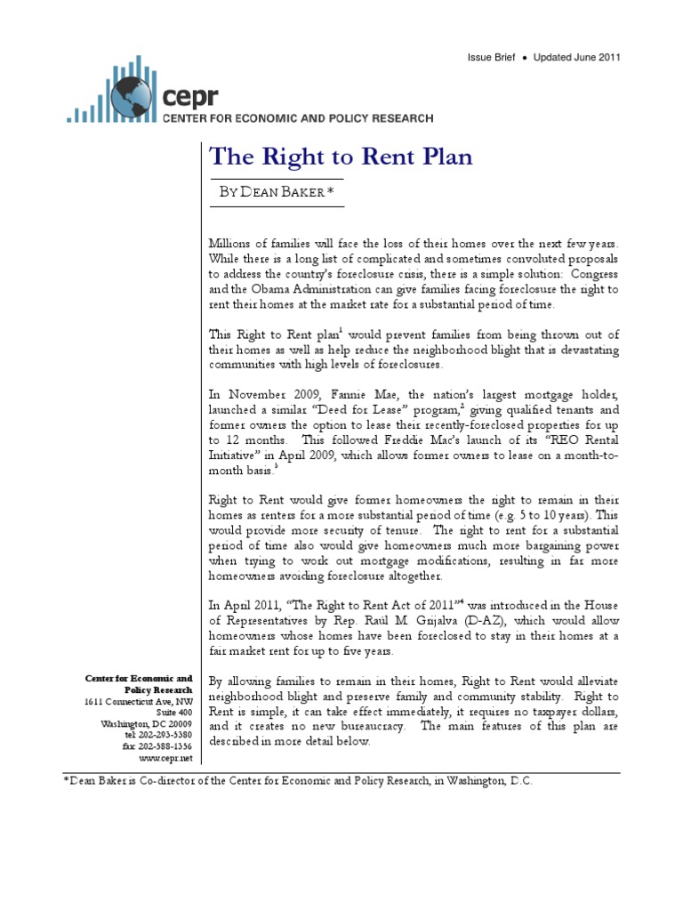 The Right To Rent Plan | PDF | Foreclosure | Renting