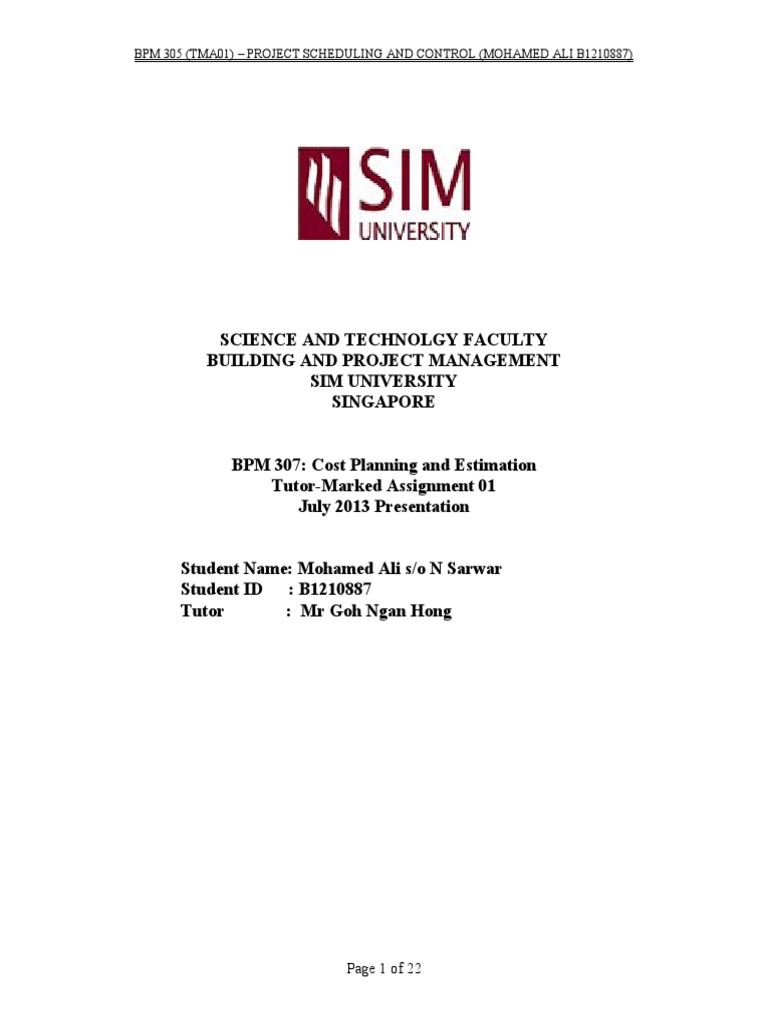 BPM 305 (Tma01) - Project Scheduling and Control (Mohamed Ali B1210887 ...