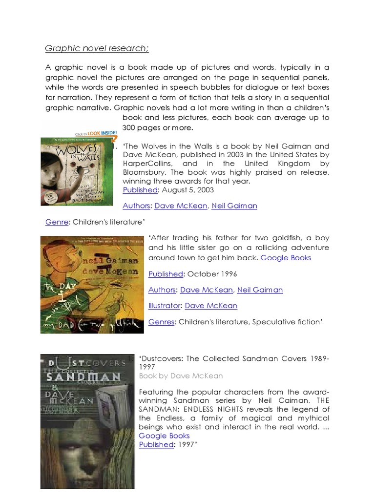 Graphic Novel Research : Published Authors Dave Mckean Neil Gaiman ...