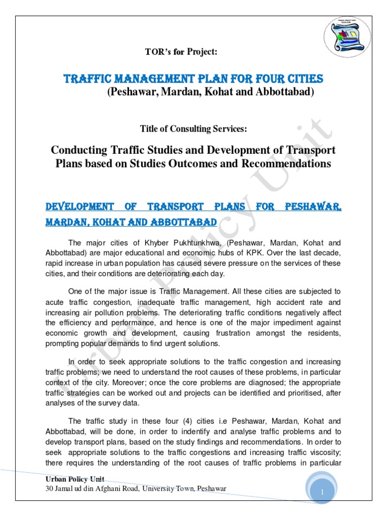 1 Traffic Management Plan For Four Cities TORs | PDF | Traffic ...