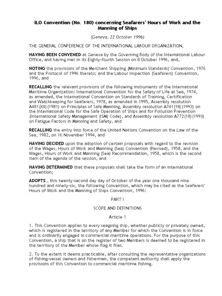 ILO Convention (No. 180) Concerning Seafarers' Hours of Work and The ...