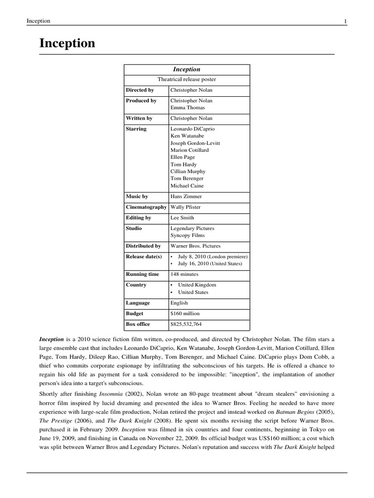 Inception | PDF | Leisure | Science