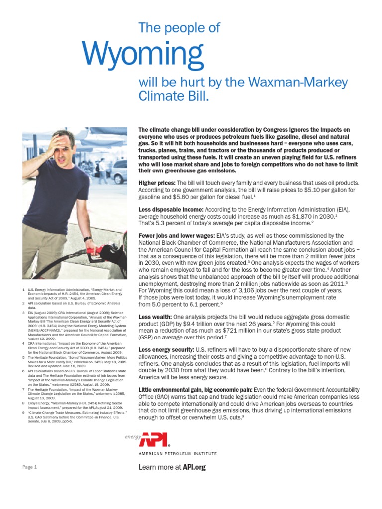 Waxman-Markey Bill: Wyoming State Fact Sheet | PDF | Gasoline | Petroleum