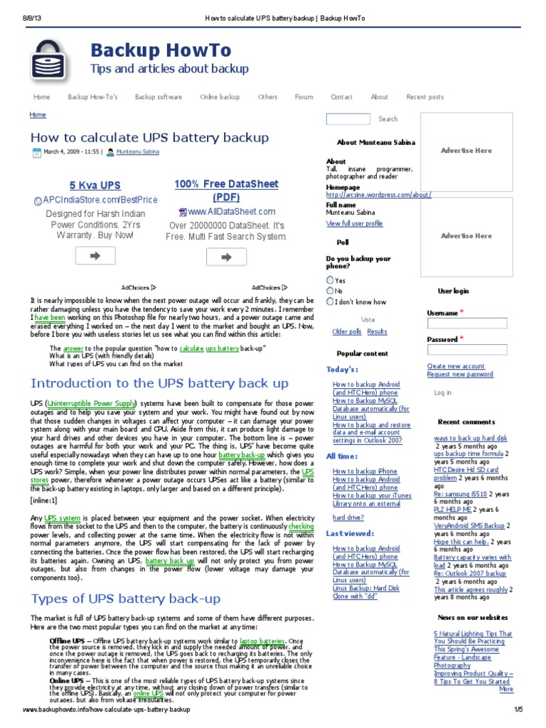 Calculating UPS Battery Backup Time | PDF | Battery (Electricity ...