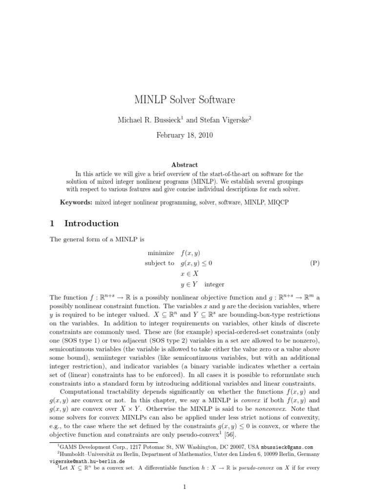 MINLP Solver Software Overview | PDF | Linear Programming | Mathematical Optimization