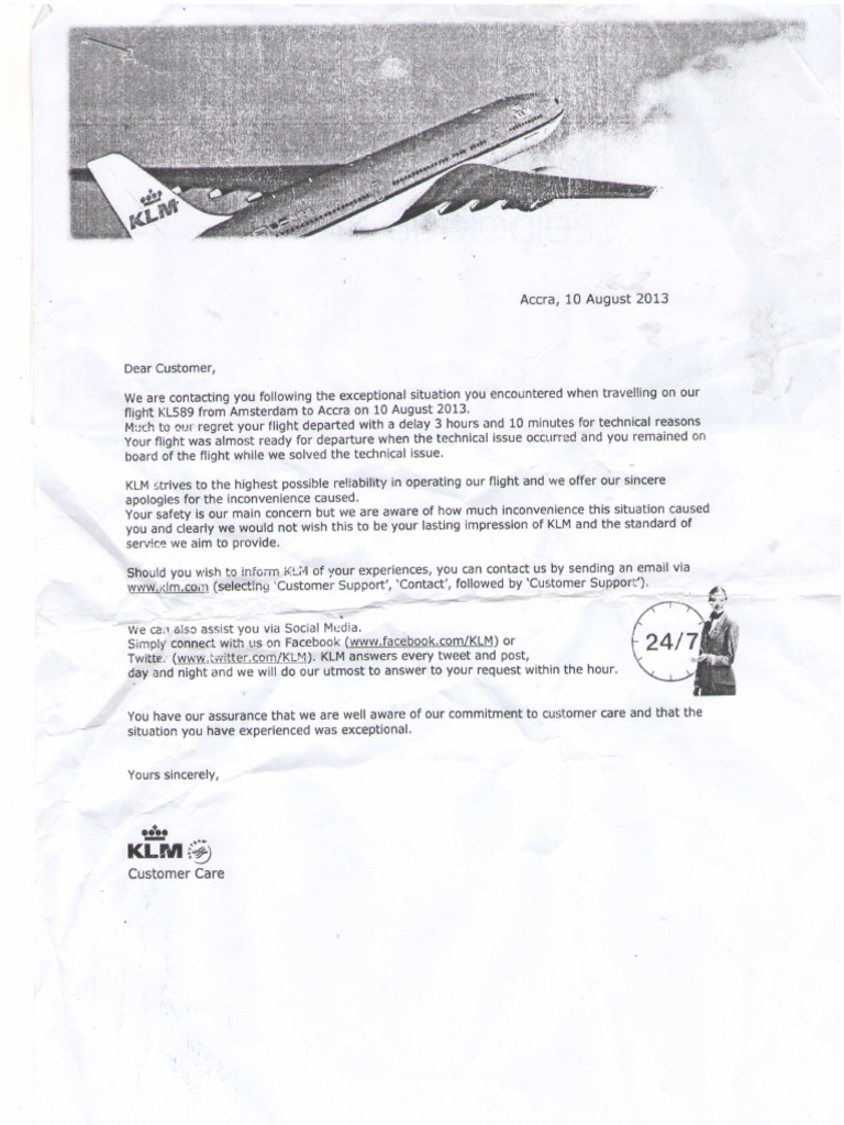 KLM Flight Delay Apology and Support | PDF