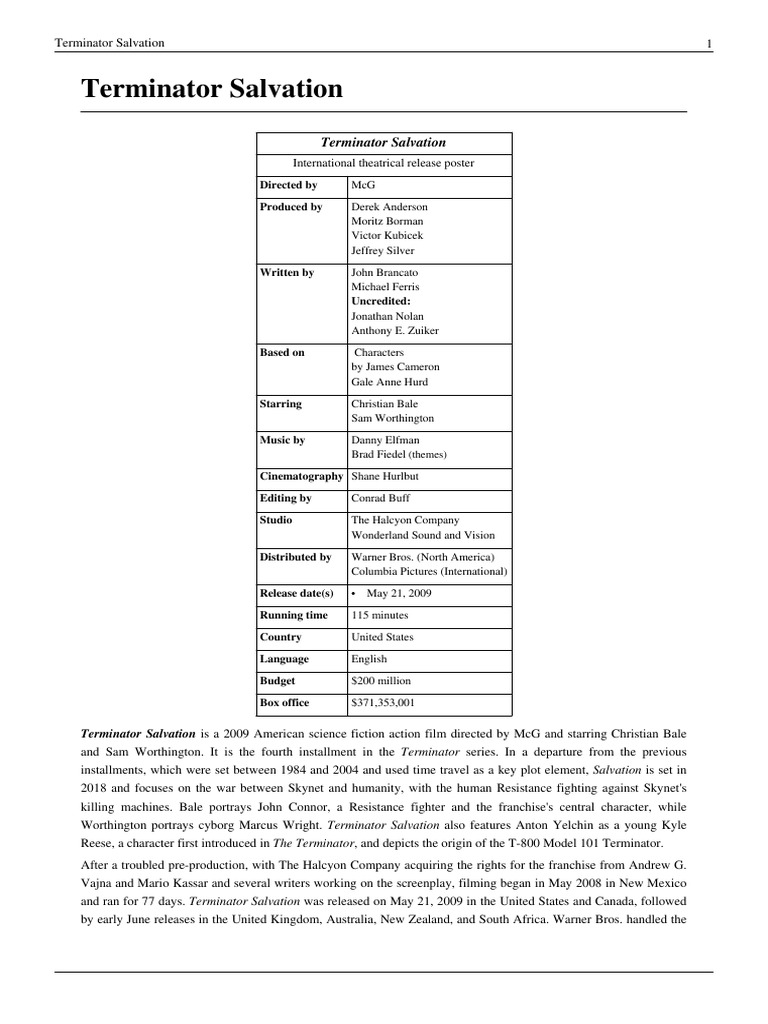 Terminator Salvation | PDF | Terminator (Franchise) | Leisure