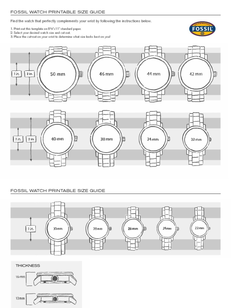 Fossil Watch Size Guide Printable | PDF