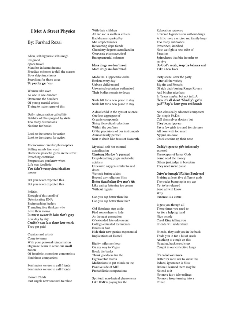 I Met A Street Physics, A Poem by Farshad Rezai | PDF | Soul | Science