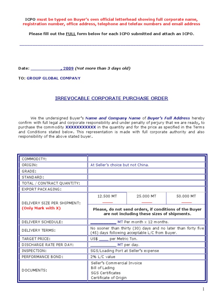 Sample Icpo | Letter Of Credit | Business