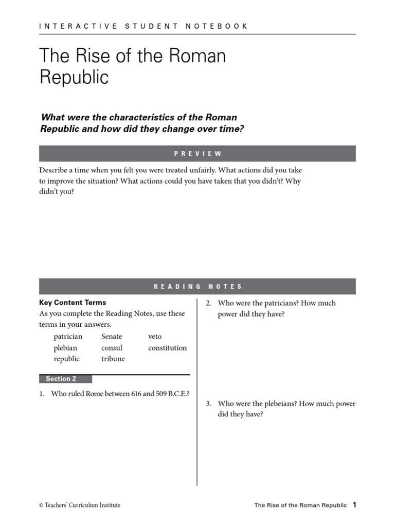Rise of Roman Republic Student Notebook | PDF | Roman Republic | Former ...