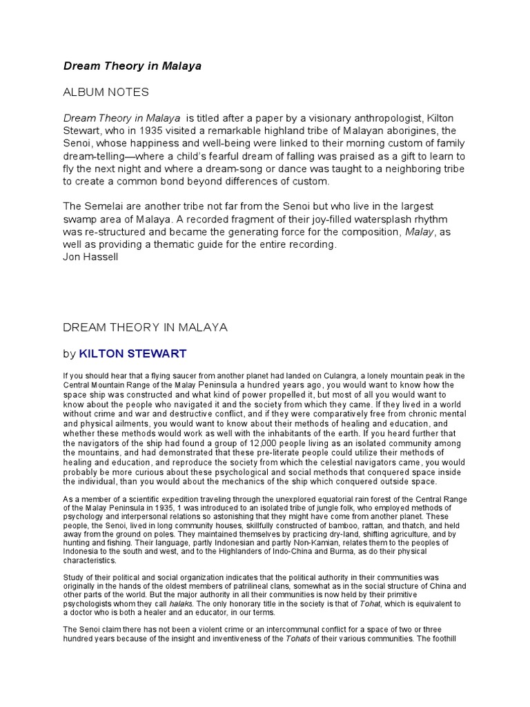 Dream Theory in Malaya by Kilton Stewart | PDF | Dream Interpretation ...