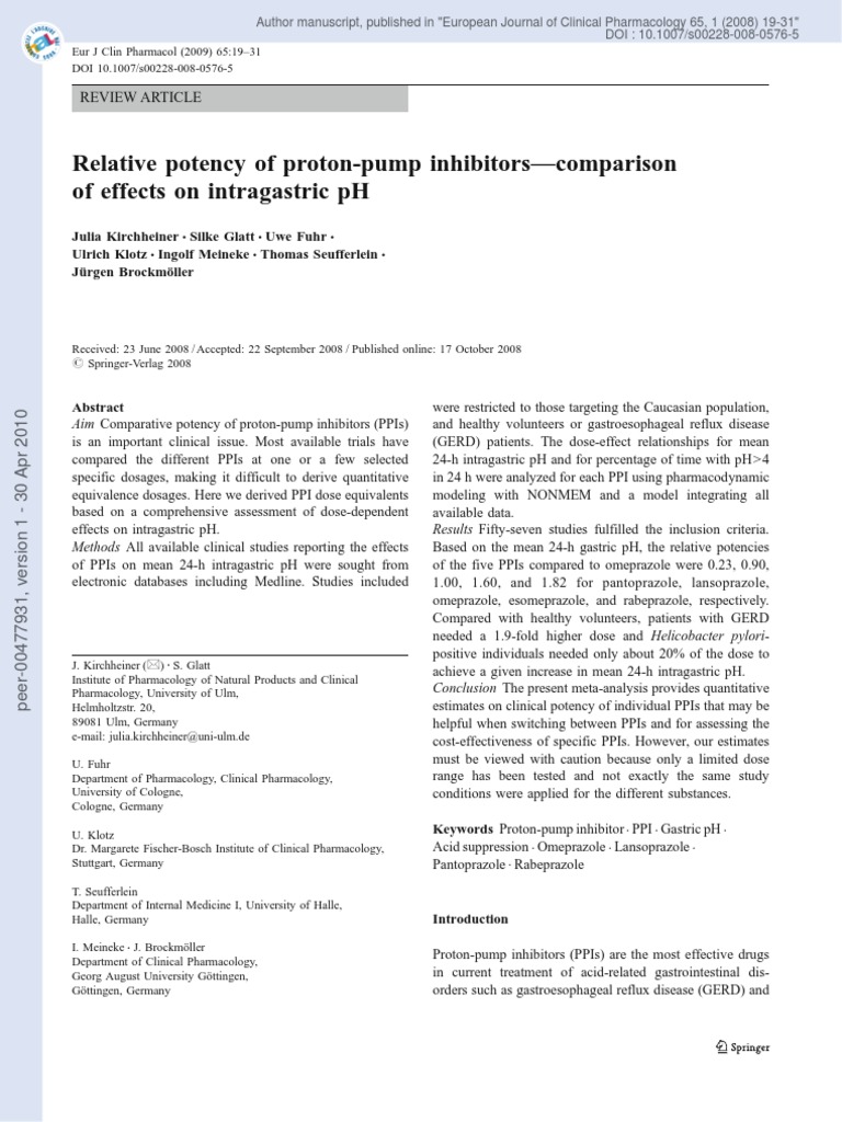 Relative Potency of Proton-Pump Inhibitors-Comparison | PDF ...