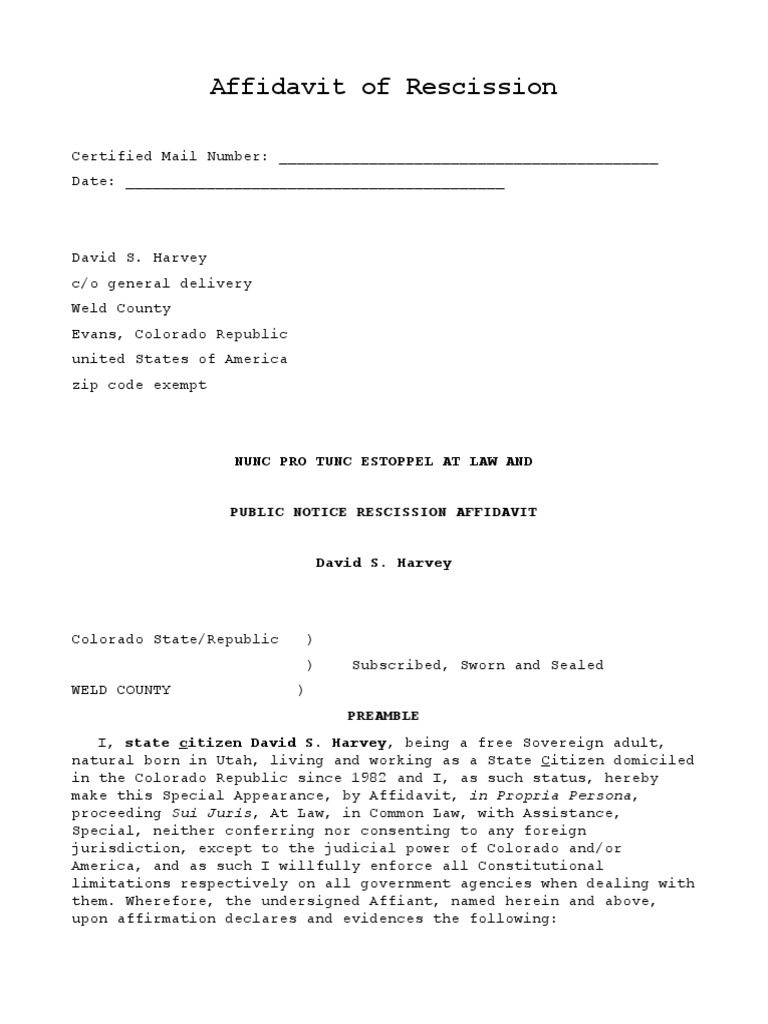 Revised and Finished Affidavit of Rescission | Income Tax In The United ...