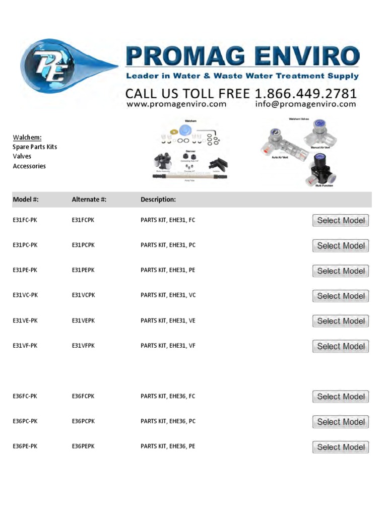 Walchem Pump Parts Kits Overview | PDF | Valve | Gases