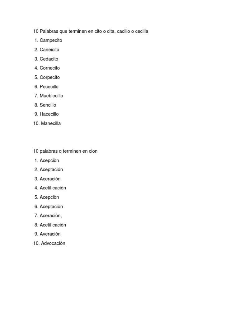 10 Palabras Que Terminen en Cito o Cita | PDF | Ajedrez | Deportes