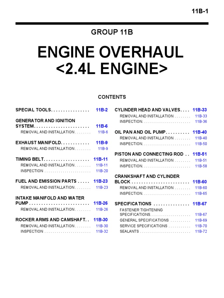 Engine Overhaul 2.4l Engine | PDF | Screw | Belt (Mechanical)