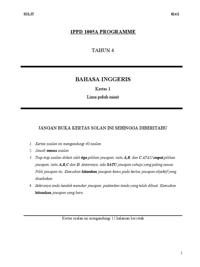 Kertas Soalan Bahasa Inggeris | PDF