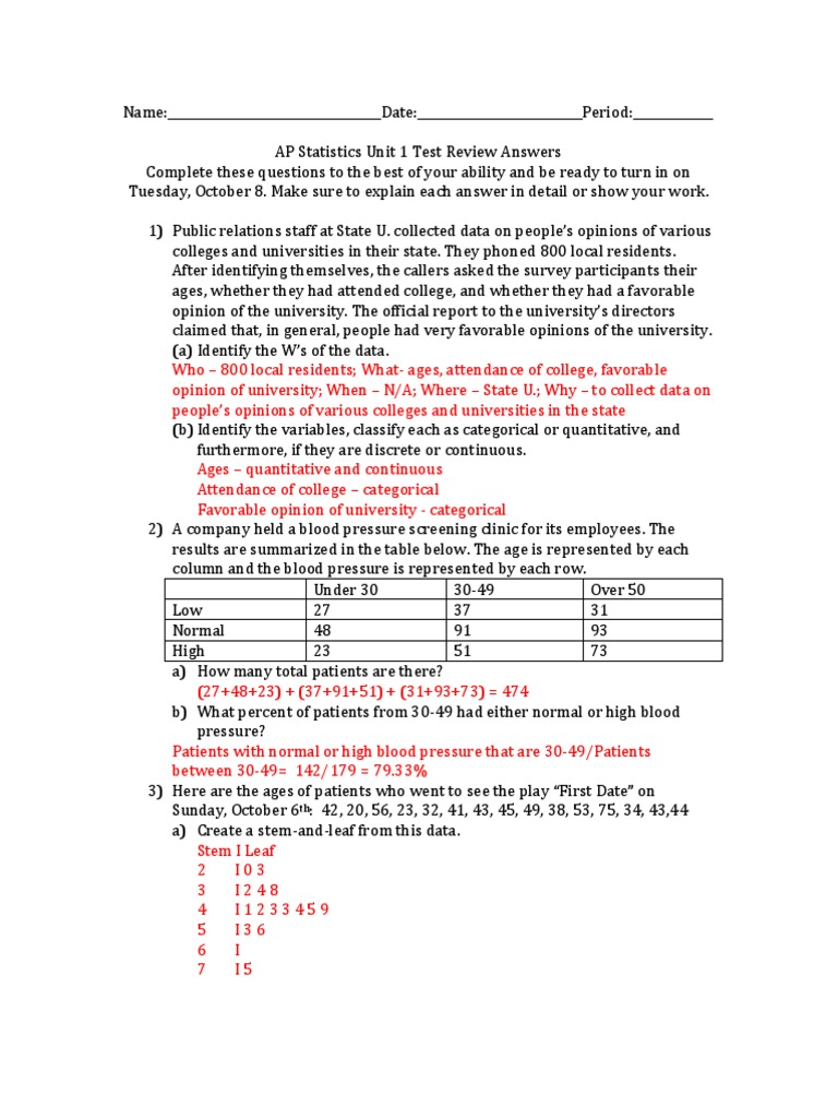 AP Statistics Unit 1 Test Review | PDF | Standard Score | Outlier