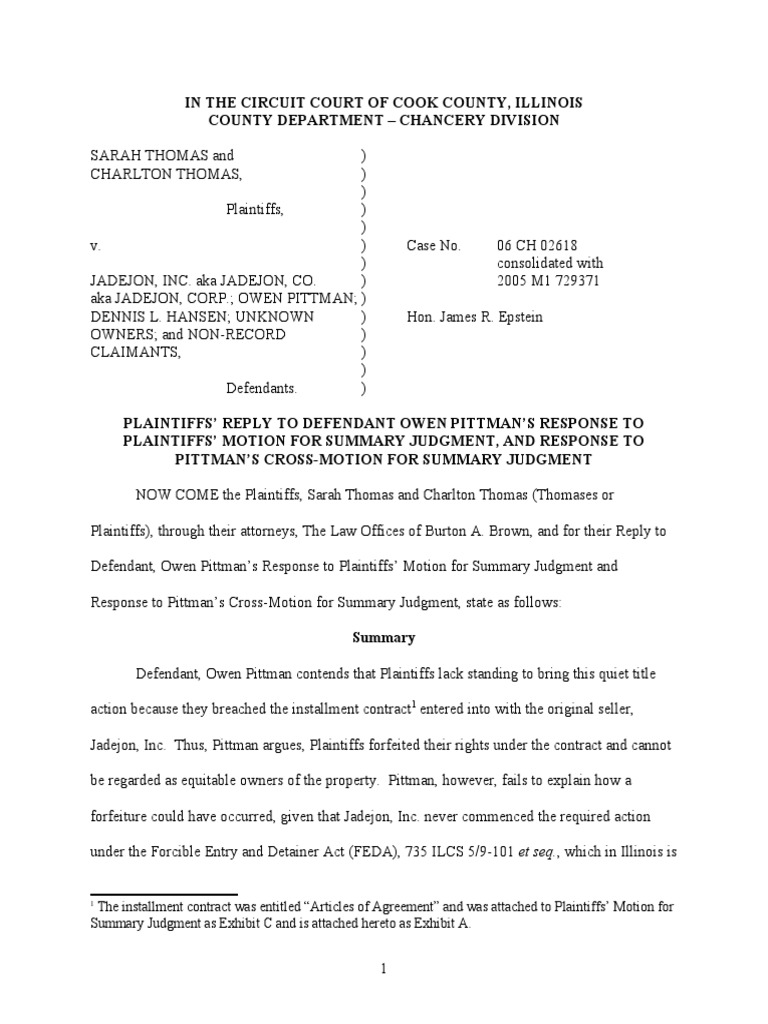 Action to Quiet Title | Foreclosure | Summary Judgment