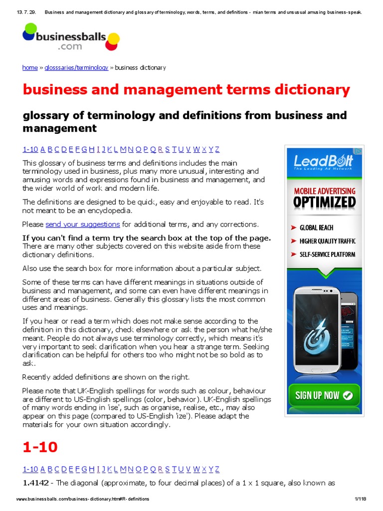 Business and Management Dictionary and Glossary of Terminology, Words ...