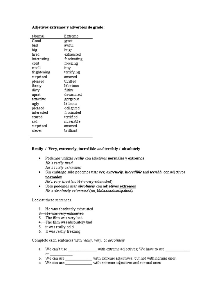 Extreme Adjectives | PDF | Adjective | Grammar