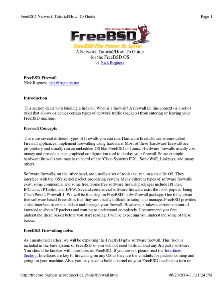 A Network Tutorial/How-To Guide For The Freebsd Os: Nick Rogness | PDF ...