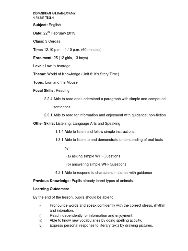 Lesson Plan Lion and the Mouse 2013 PG 13 | Lesson Plan | Question