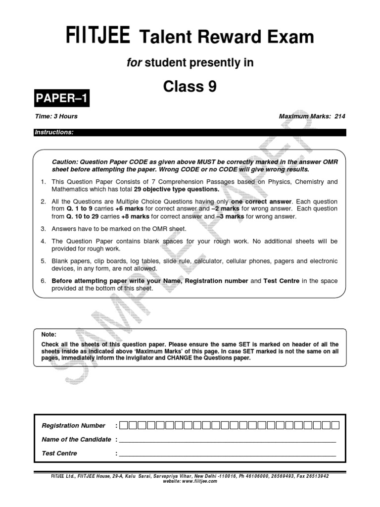 FTRE 2013 Class IX Paper 1 | PDF | Buoyancy | Solution
