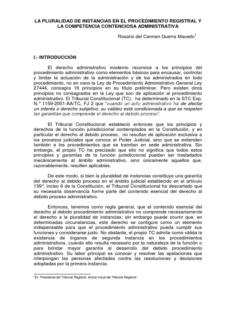 La Pluralidad de Instancias en El Procedimiento Registral y La Competencia Contenciosa ...