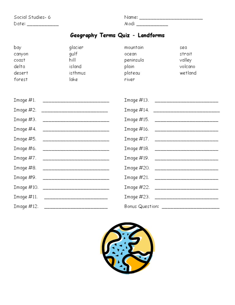 Land Forms Quiz | PDF | Social Science
