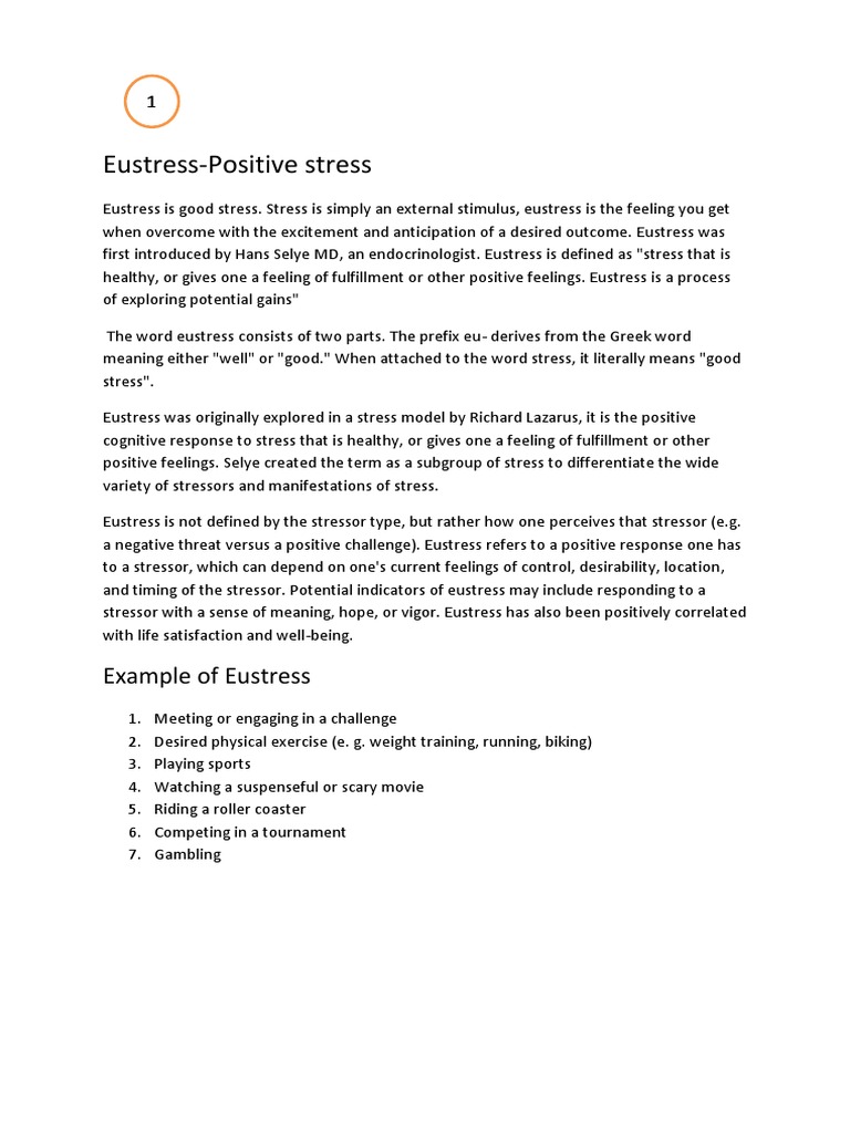 Eustress, Distress and Chronic Stress | PDF | Stress (Biology) | Emotions