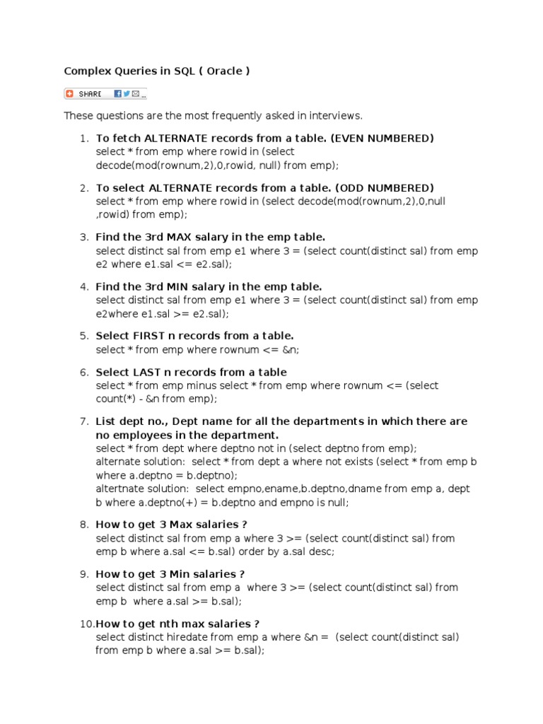 Complex Queries in SQL | PDF | Sql | Data Management