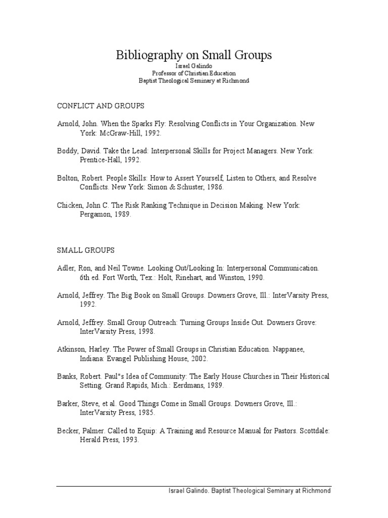 Small Groups Bibliography of Small Group Literature | PDF | Christian ...