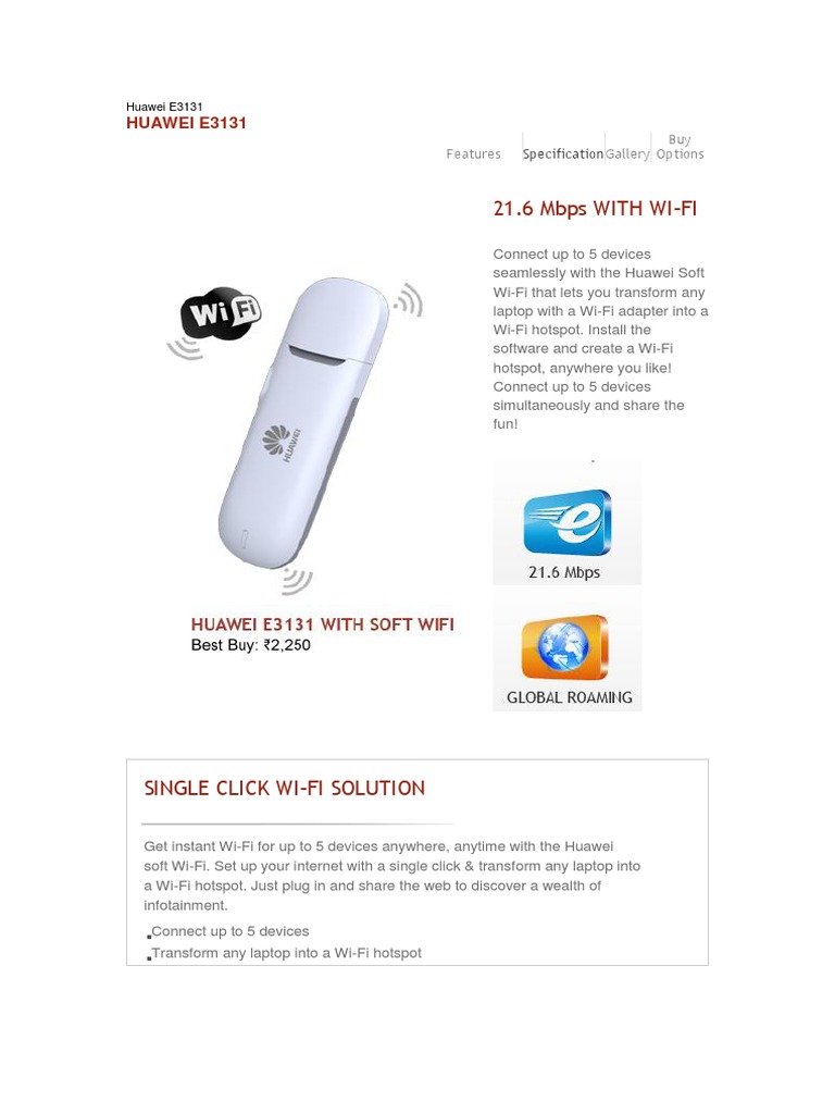 Huawei E3131 Mobile Broadband Overview | PDF | Wi Fi | High Speed ...
