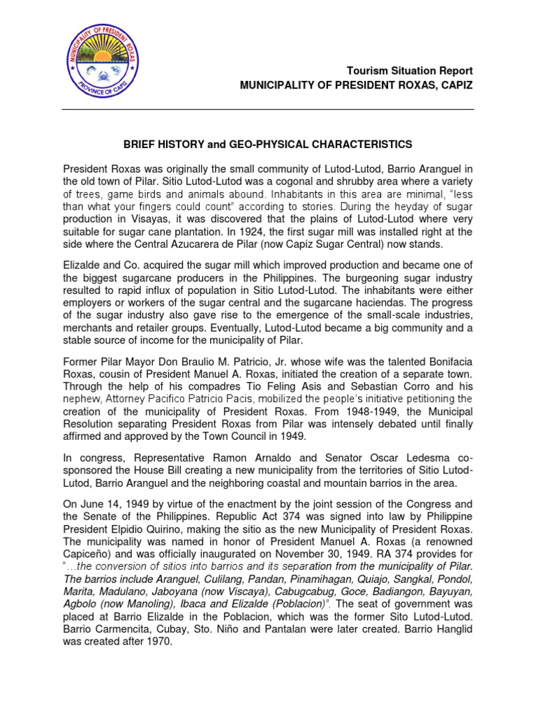 President Roxas Capiz Tourism Situation Report | PDF | Soil | Loam