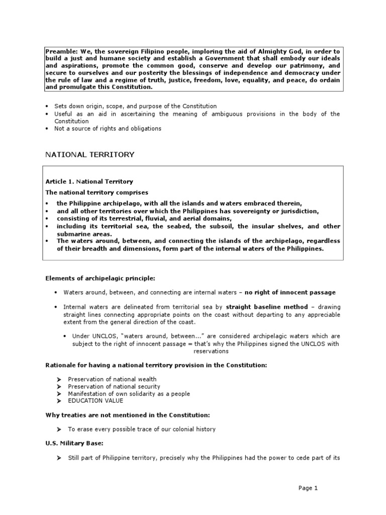 Constitutional Law 1 Notes | PDF | Territorial Waters | Sovereignty