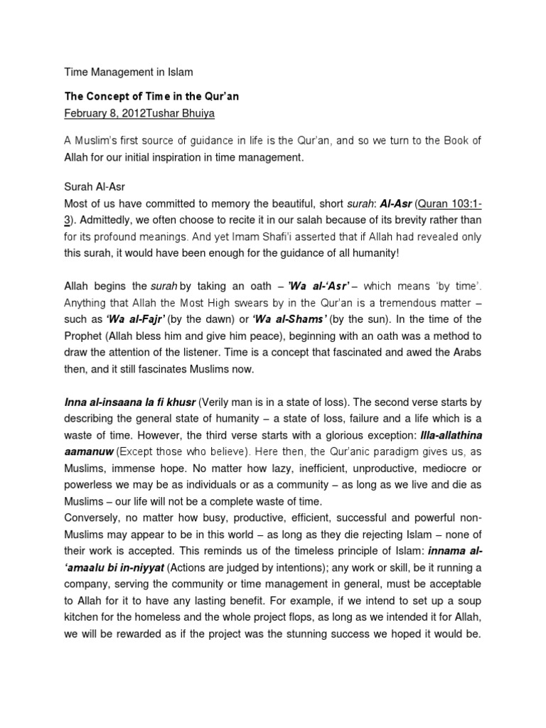 Time Management in Islam | PDF | Surah | Quran