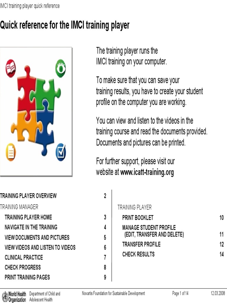 IMCI Training Player Quick Reference Guide | PDF | Printer (Computing ...